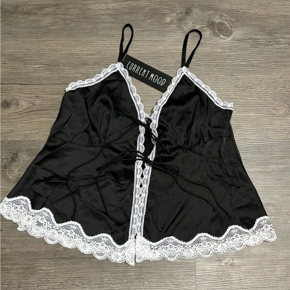 Dolls Kill | Tops | Nwt Dolls Kill Current Mood Black Lace Trim Top ...